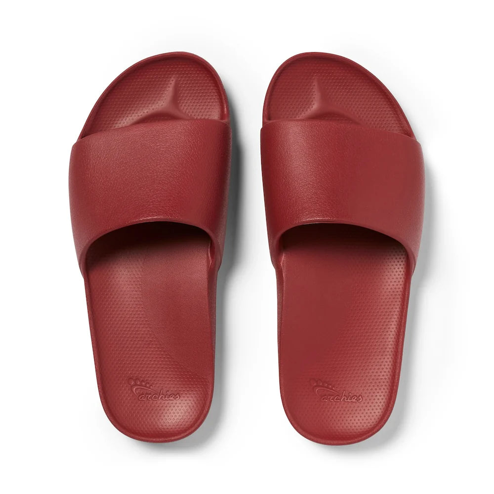 ARCHIES ARCH SUPPORT SLIDES - SANGRIA RED – Lotsa Shoes